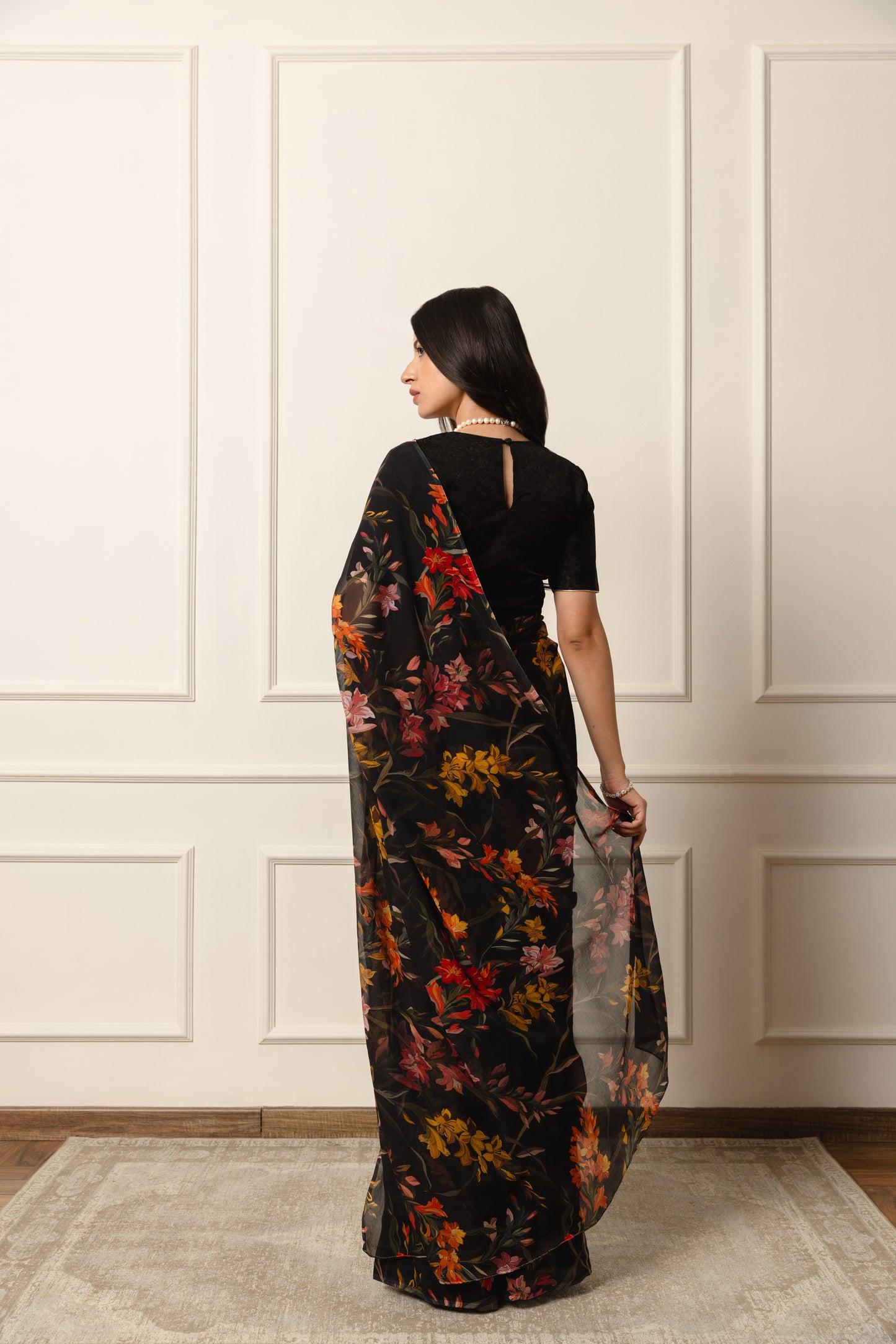 Camille Printed French Chiffon Saree – Atelier Shikaarbagh