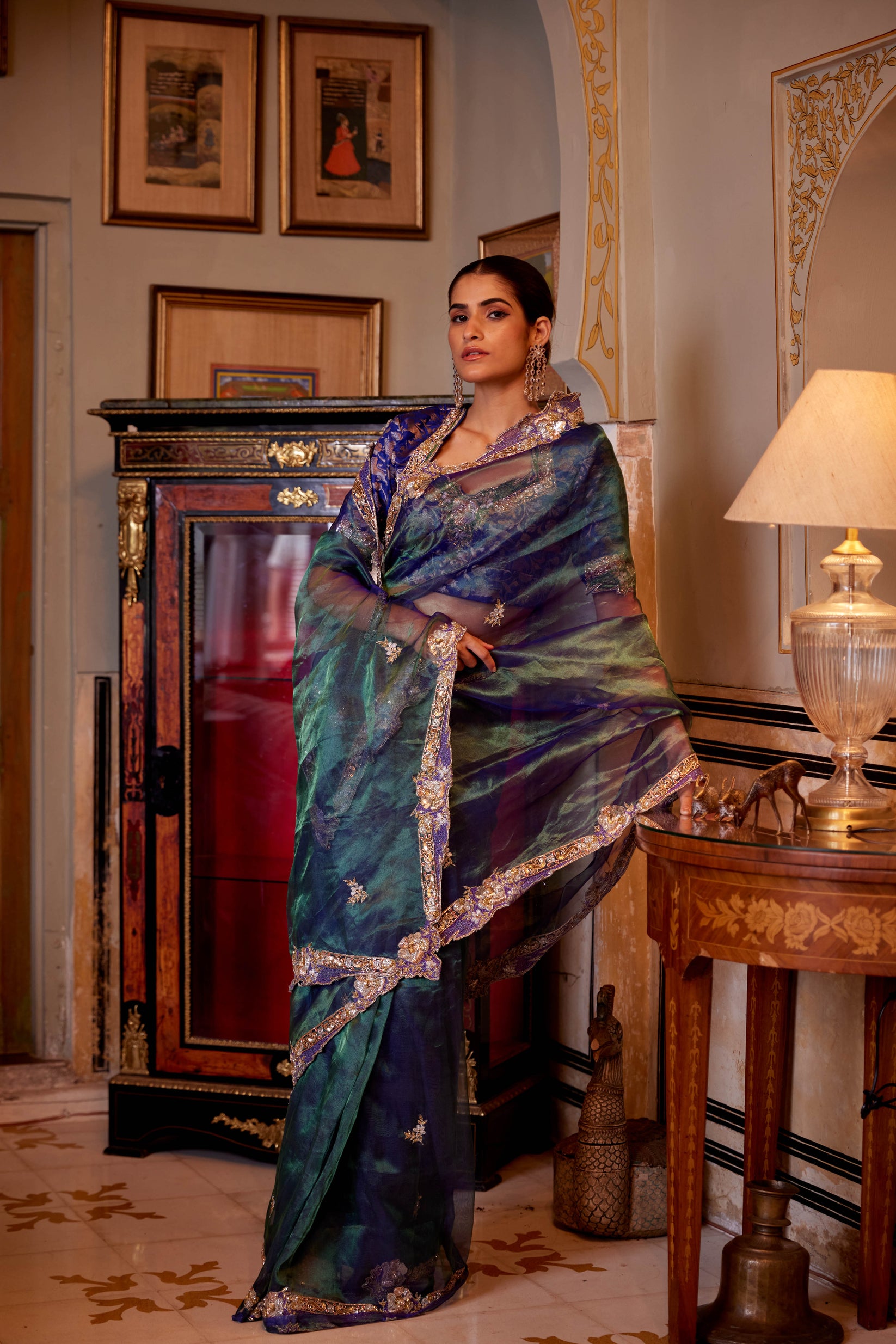 Two Tone Tissue Morgardani Saree – Atelier Shikaarbagh
