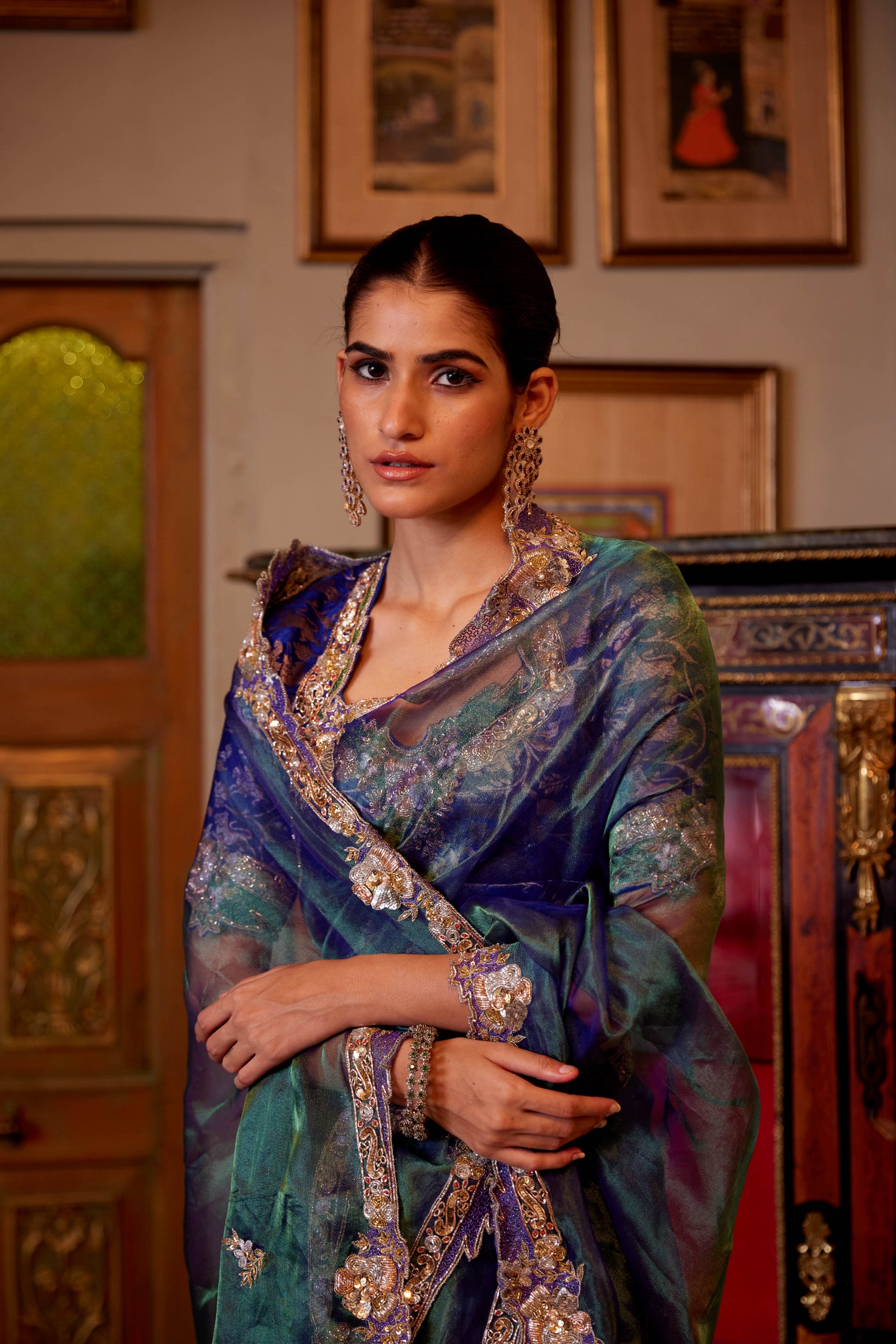 Two Tone Tissue Morgardani Saree – Atelier Shikaarbagh